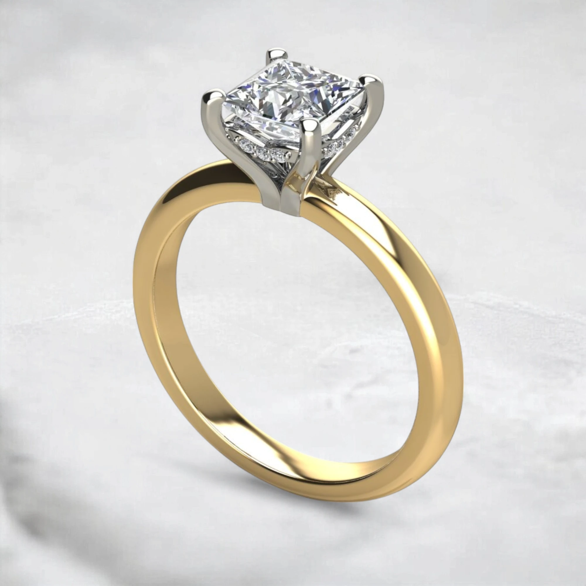 Invisible Halo Solitaire Princess Cut Moissanite Engagement